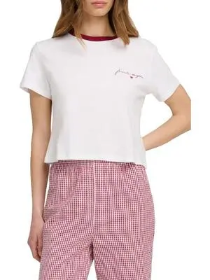 FAVORITE DAUGHTER Signature Crop Graphic T-shirt - Off White/raspberry