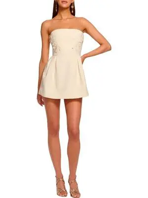 Ramy Brook Floral Appliqué Strapless Mini Dress - Ivory