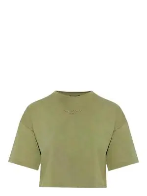 Balmain Logo Cropped T-shirt - Green