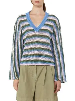 Max Mara Epica Stripe Open Stitch Linen Sweater - Blue Multicolour