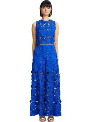 LEO LIN Candied Lace Wide Leg Pants - Lapis