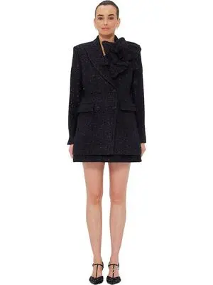 LEO LIN Jazlyn Tweed Blazer With Floral Embellishment - Ebony