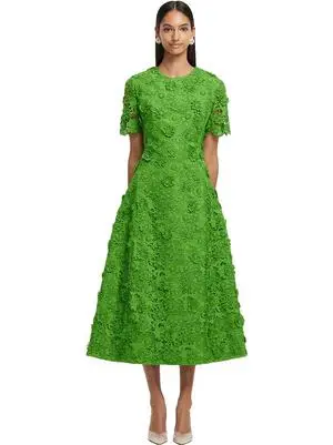 LEO LIN Caroline Lace Short Sleeve Midi Dress - Fern
