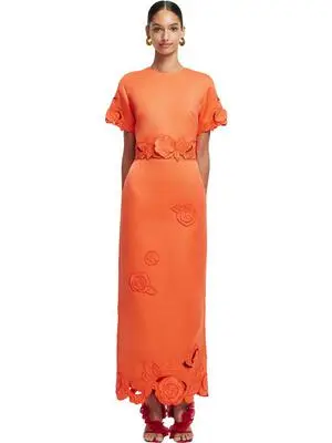 LEO LIN Appliqué Floral Crop Top - Saffron
