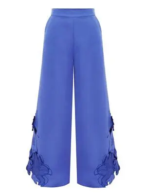 LEO LIN SHOPIFY Theodora Appliqué Wide-Leg Pants Lapis