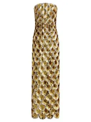 Oscar De La Renta Sequin Embroidered Scalloped Cocktail Dress - Yellow