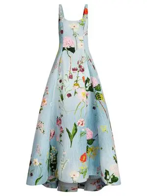 Oscar De La Renta Mixed Botanical Faille Gown - Blue