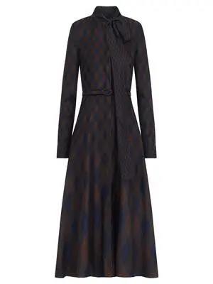 OSCAR DE LA RENTA Oscar De La Renta Argyle Silk Twill Tie Neck Dress