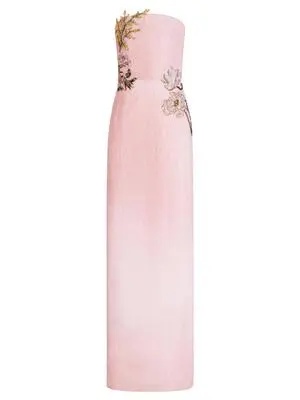 Oscar De La Renta Beaded Embroidered Column Gown - Blush