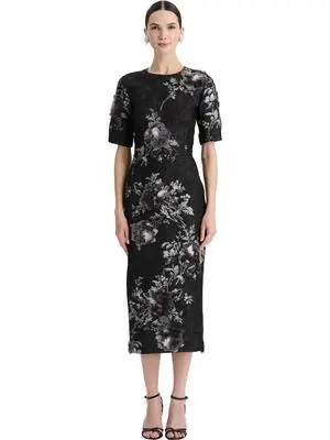 Oscar De La Renta Fil Coupé Peony Dress - Black