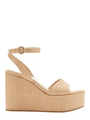 GIANVITO ROSSI Linen Platform Wedge Sandals Neutral