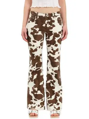 DAZE Cow Print Flare Jeans - Spotted