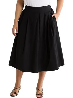 NORDSTROM Pleated Cotton Poplin Midi Skirt