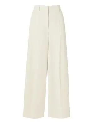 Theory Pleated Crepe Wide-Leg Pants Neutrals