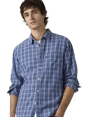 LEVI'S Classic One Pocket Standard Fit Cotton Linen Shirt Hakan Plaid Sunshine