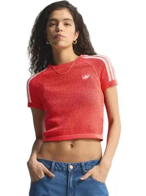 Adidas Knitted Crochet Cropped T-shirt - Semi Lucid Red