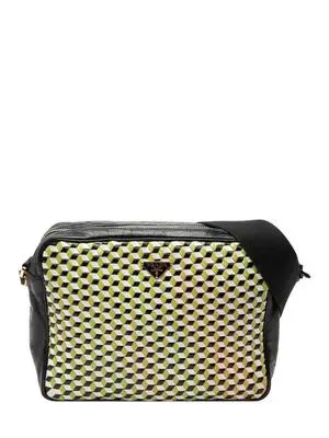 Prada 2000-2013 Leather Perspective Cubes Shoulder Bag - Black