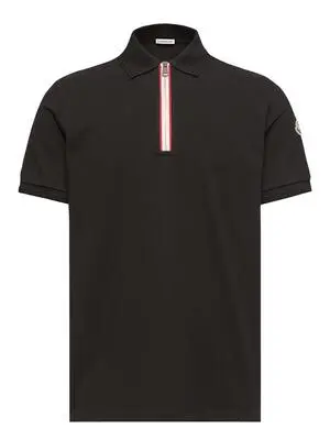 Moncler Tricolor-trimmed Cotton Polo Shirt - Black