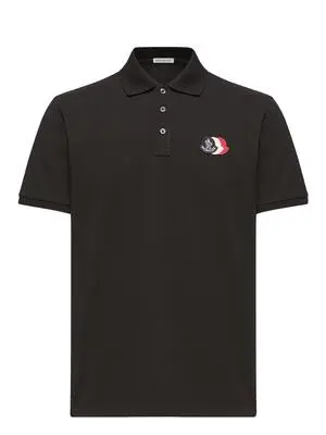 Moncler Logo Patch Cotton Piquet Polo Shirt - Black