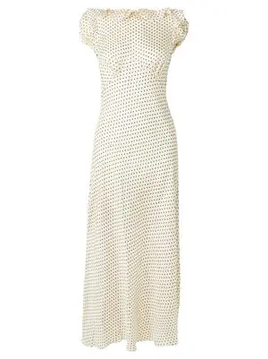 DÔEN Emerence Ruffled Polka-dot Silk-blend Twill Midi Dress - Neutrals