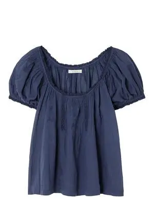 DÔEN Frederica Lace-trimmed Organic Cotton-voile Blouse - Blue