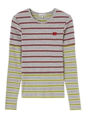 GANNI GANNI Striped Long-Sleeve Top Red