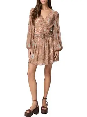 Paige Lainey Paisley Long Sleeve Silk Minidress - Beige/surf Multi