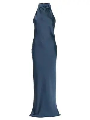 ACTUALEE Halterneck Open-back Maxi Dress - Blue