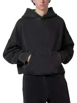 ENTIRE STUDIOS Washed Black Cotton Pocket Hoodie - Grey