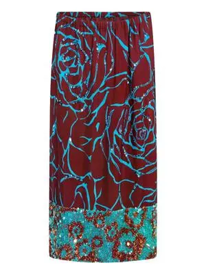 Dries Van Noten Embroidered Sequin Skirt - Red
