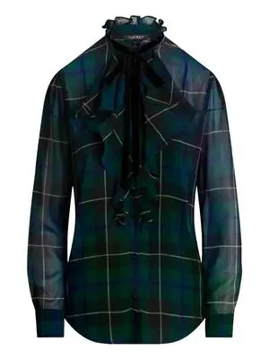 Ralph Lauren Ruffled-neck Plaid Shirt - Green