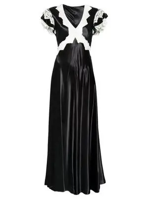 Alberta Ferretti Lace-trimmed V-neck Maxi Dress - Black
