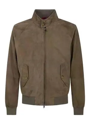 BARACUTA Suede Bomber Jacket - Green