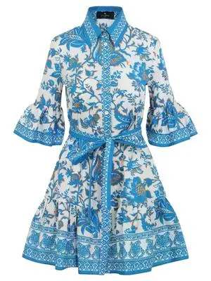 Etro Floral-detail Bell-sleeve Mini Dress - Blue