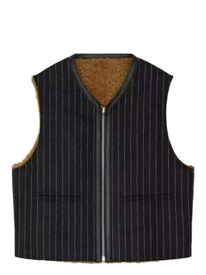 DENIM TEARS Reversible Pinstripe Shearling Vest - Black
