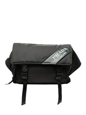 Prada Soft Calf Trimmed Tessuto Belt Bag - Black