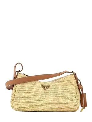 Prada Aimee Raffia And Leather Large Shoulder Bag Brown