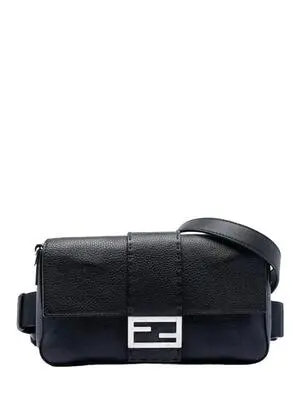 Fendi 2000-2010 Leather Selleria Convertible Baguette Satchel - Black