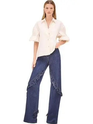 Alexis Elsie Collared Button-down Shirt With Sculptural Short Sleeves - Ivory