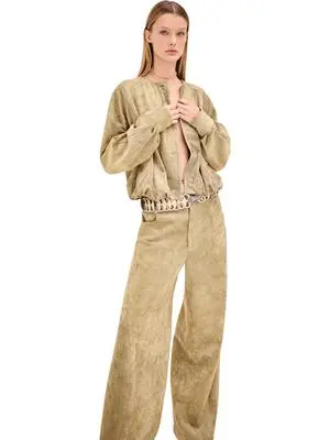 Alexis Cruz Suede Bomber Jacket - Olive
