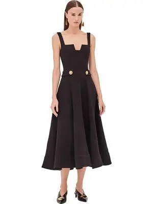 Alexis Fiore Dress With Square Neckline And Button Detail - Black