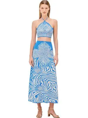 Alexis Gala Cropped Halter Top - Blue Bloom