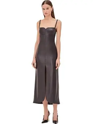Alexis Jaline Vegan Leather Sweetheart Neck Midi Dress - Black
