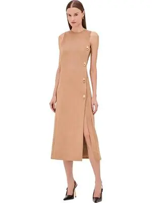 Alexis Kalita Vegan Suede Midi Dress With Gold-tone Buttons - Tan