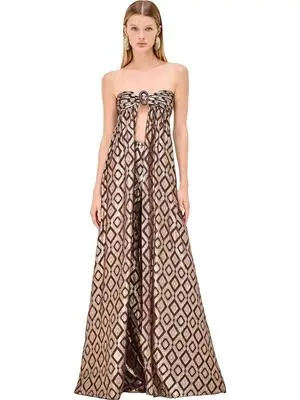 Alexis Maxine Metallic Jacquard Pant - Cordovan