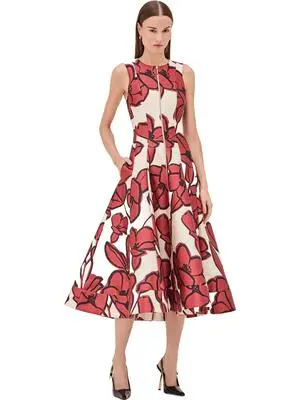 ALEXIS Alexis Lazaro Floral Print Midi Dress With Zip Detail