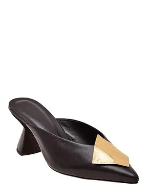 Alexis Madeline Mule With Sculptural Heel And Metal Accent - Black