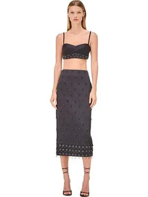 Alexis Luisa Midi Skirt - Beaded Black