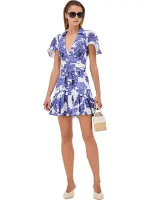 Alexis Melba Dress Floral Print Wrap Mini With Flutter Sleeves - Abyssb Blue