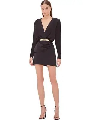 Alexis Morci Dress With Plunge Neckline And Draped Waist - Black